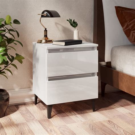 Mesa De Cabeceira X X Cm Contraplacado Branco Brilhante Loja