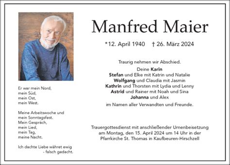Traueranzeigen Von Manfred Maier Allg Uer Zeitung