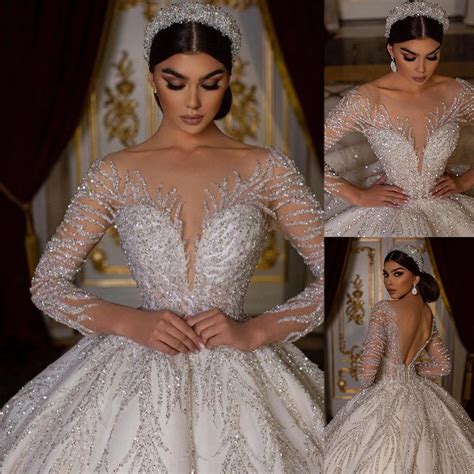 2023 Glitter Backless Gelinlik Balo Arap L Ks Sheer Boyun Tam Kollu