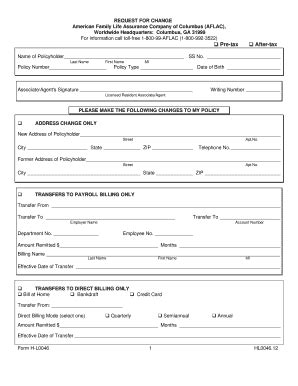 Aflac Request For Change Form Fill Online Printable Fillable Blank
