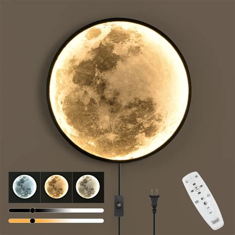 Dimmable Moon Wall Sconce Plug In Modern LED Wall Light With Remote