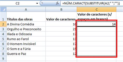 Contando caracteres de célula no Excel Fórmula Núm caract
