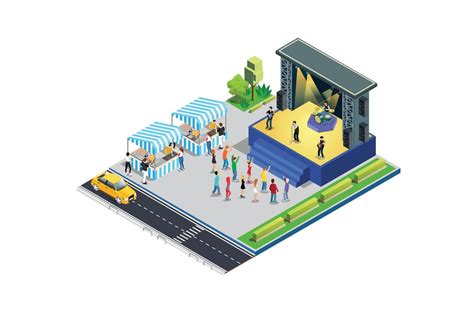 ilustración música festival concepto 3d isométrica ver concierto fiesta