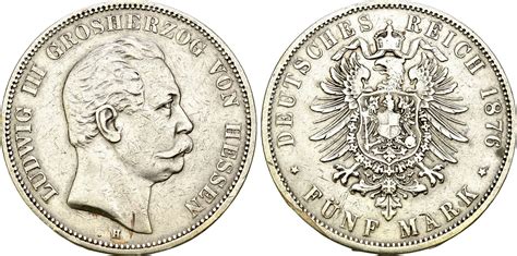 Kaiserreich Hessen 5 Mark 1876 H Ludwig III 1848 1877 VF MA Shops
