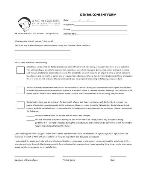 Free Printable Dental Consent Forms The Form Should Be A Detailed One