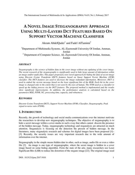 a novel image steganography approach using multi layers dct features based on support vector