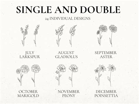 Birth Month Flower Svg Bundle Hand Drawn Flower Flower Etsy Canada