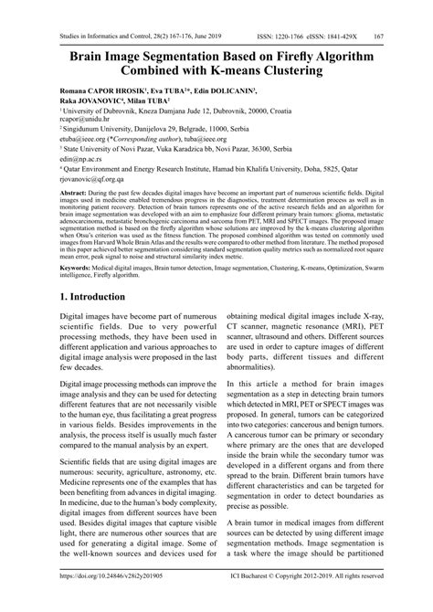 pdf brain image segmentation based on firefly algorithm combined with k means clustering