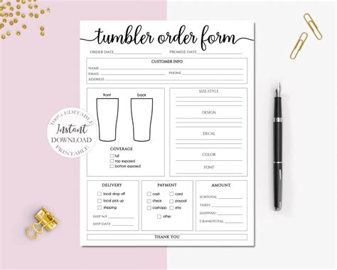 SunRayArt Designs Custom Order Form Template Editable Forms