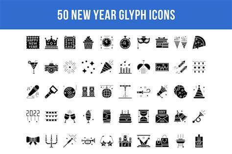 50 iconos de glifos de año nuevo Vector Premium