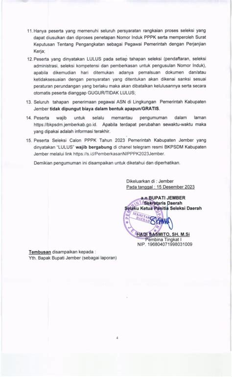 PENGUMUMAN HASIL SELEKSI KOMPETENSI DAN PEMBERKASAN NIP PPPK TENAGA