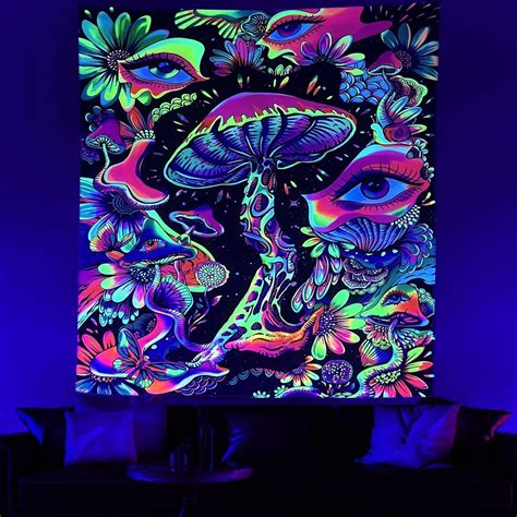 Amazon Manicer Blacklight Mushroom Tapestry Floral Eyes Tapestry