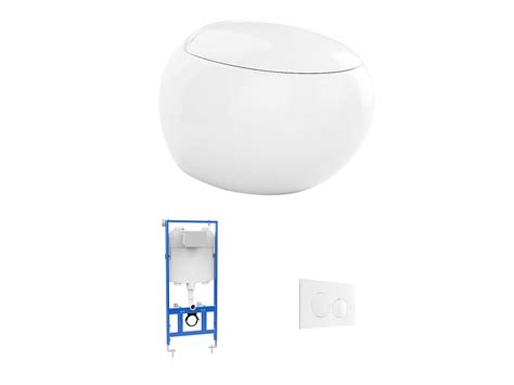 Pack WC suspendu en céramique blanc avec bâti support et plaque de