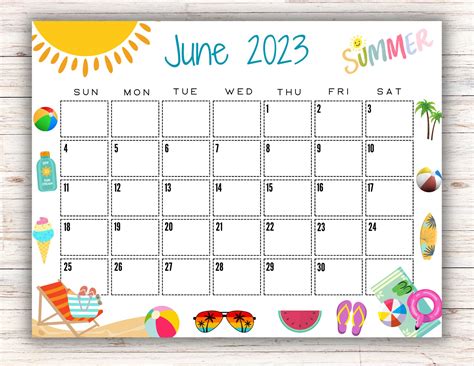 Editable Printable June Calendar Beautiful Summer June Etsy Denmark