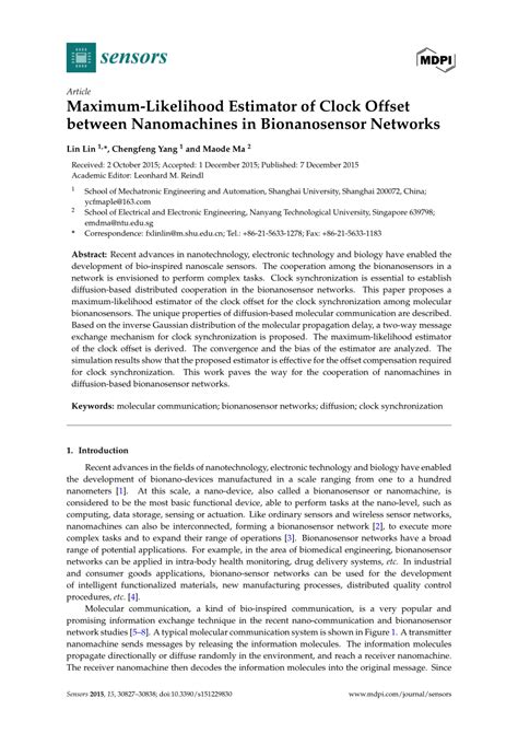 pdf maximum likelihood estimator of clock offset between nanomachines in bionanosensor networks