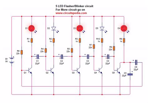 5 Led Blinking Chaser Flasher Running Circuit Using Transistor
