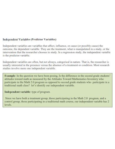 Independent Variable Examples Pdf