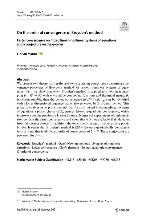 pdf on the order of convergence of broyden s method