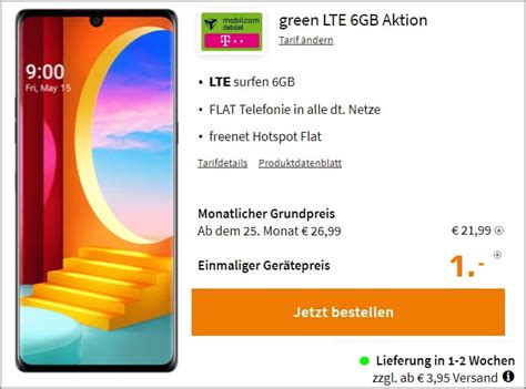 LG Velvet freenet green LTE im Telekom Netz für 21 99 im Monat