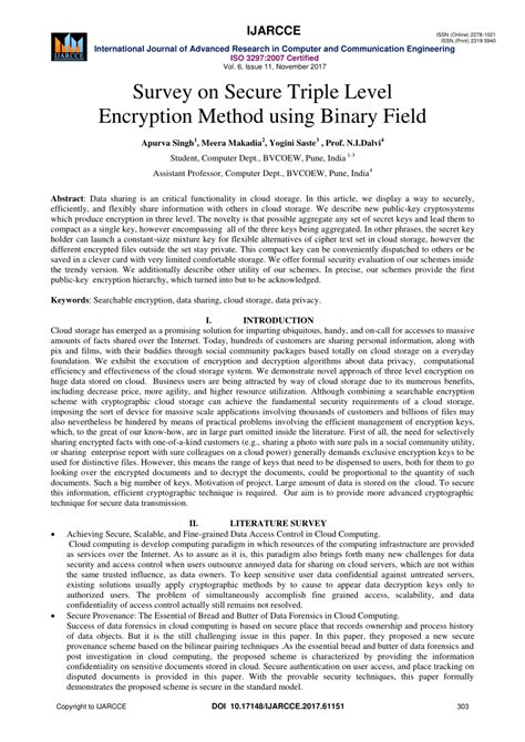 pdf survey on secure triple level encryption method using binary field