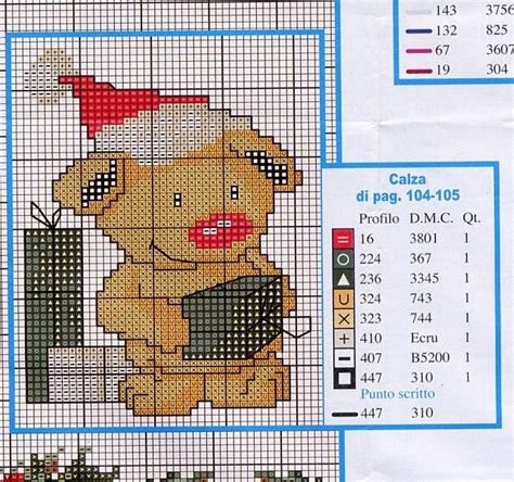 A Cross Stitch Pattern With A Teddy Bear In Santa S Hat