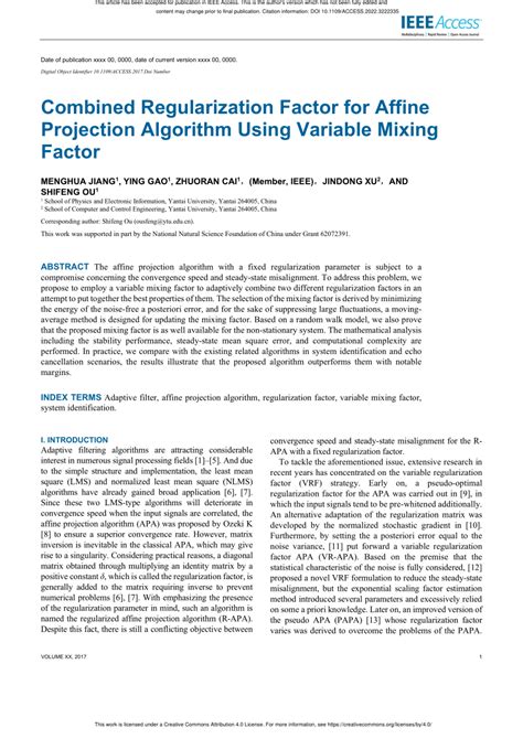 pdf combined regularization factor for affine projection algorithm using variable mixing factor