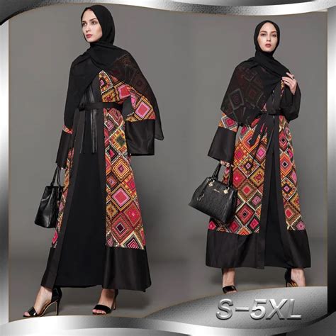 2018 Fashion Women Summer Muslim Dress Hit Color Printed Plus Size 5XL