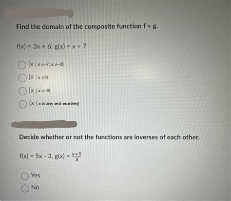 solved find the domain of the composite function f∘g