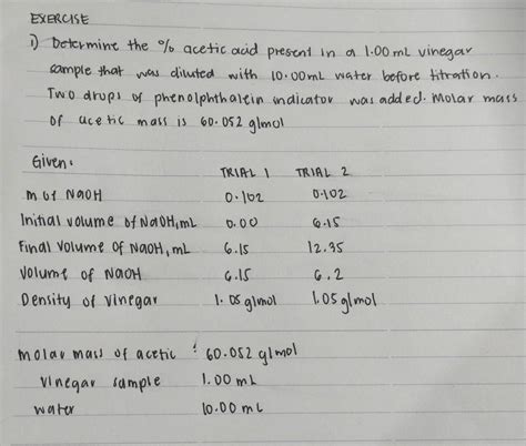 Solved EXERCISE 1 Determine The Acetic Acid Present In A Chegg