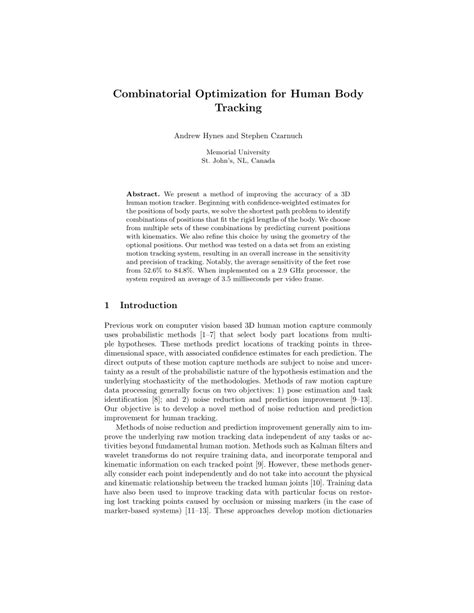 pdf combinatorial optimization for human body tracking