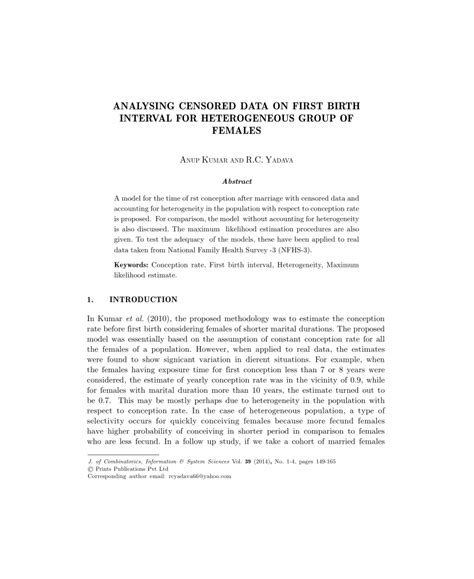 pdf analysing censored data on first birth interval for heterogeneous group of females