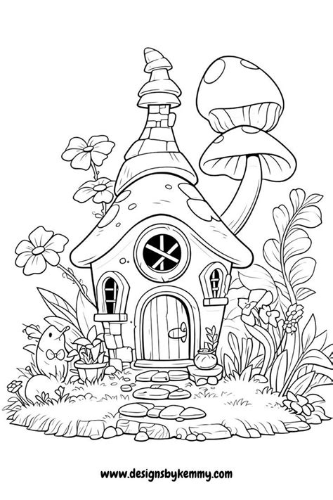 Free Fairy House Coloring Page For Adults Designs By Kemmy Coloring