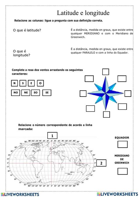 Atividades sobre coordenadas geográficas worksheet History teacher