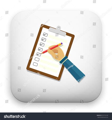 Hand Holding Clipboard Checklist Pencil Flat Style Images Stock