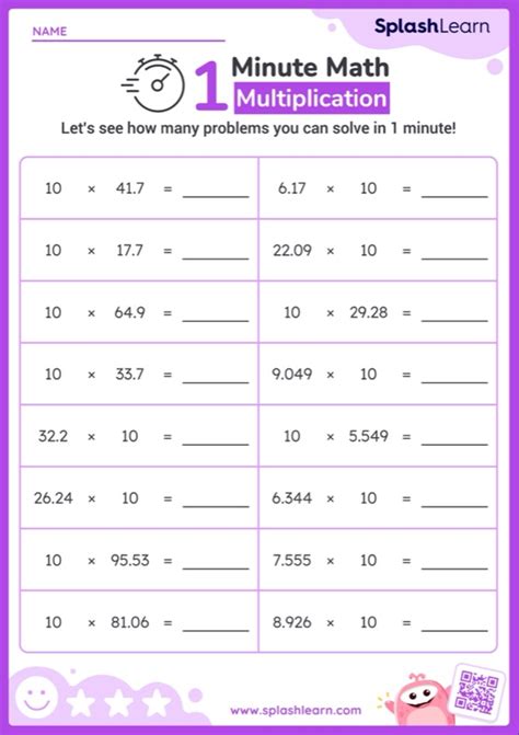 Multiply Decimals And 10 Horizontal Timed Practice Printable Math