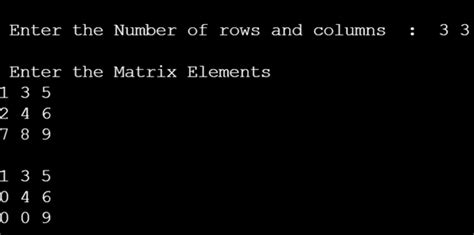 transpose of the matrix 2 d in c programming