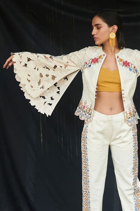 Shop For These Amazing Collections Of White Chanderi Round Embroidered