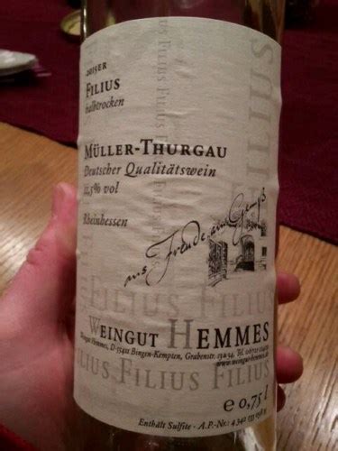 Hemmes Filius M Ller Thurgau Halbtrocken Vivino Us