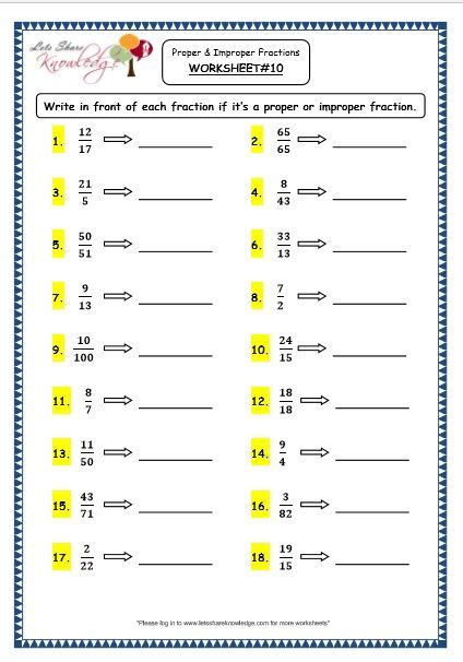 Grade 4 Maths Resources 2 1 Proper And Improper Fractions Printable