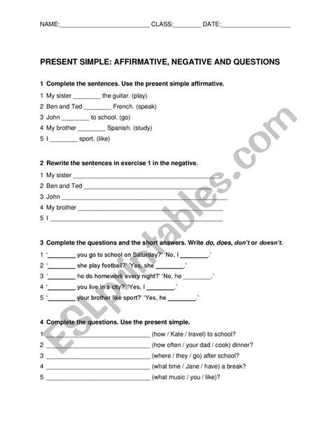 Present Simple Affirmative Negative And Questions Esl Worksheet By
