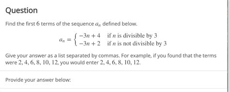 solved question find the first 6 terms of the sequence an