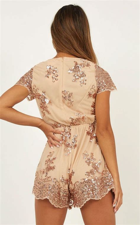 Baby Come Back Mini Playsuit In Rose Gold Sequins Showpo Stylish