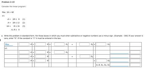 solved problem 2 19 consider the linear program max 3a 4b