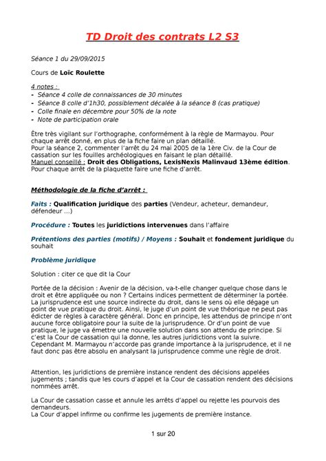 TD Droit civil L2 S3 TD Droit des contrats L2 S Séance 1 du 29 09