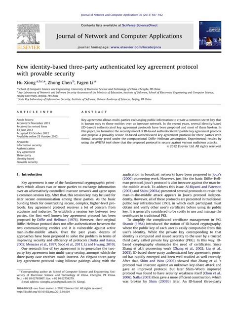 pdf new identity based three party authenticated key agreement protocol with provable security