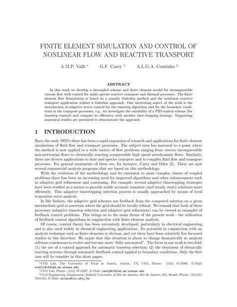 pdf finite element simulation and control of nonlinear flow and reactive transport