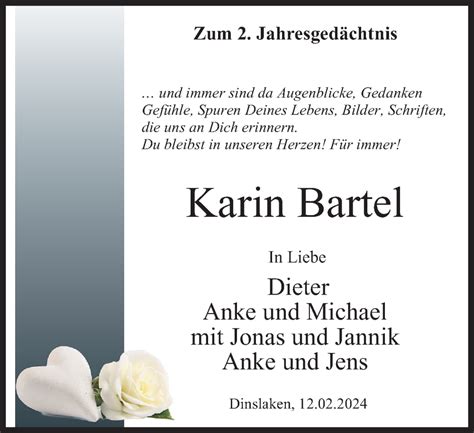 Traueranzeigen Von Karin Bartel Trauer In NRW De