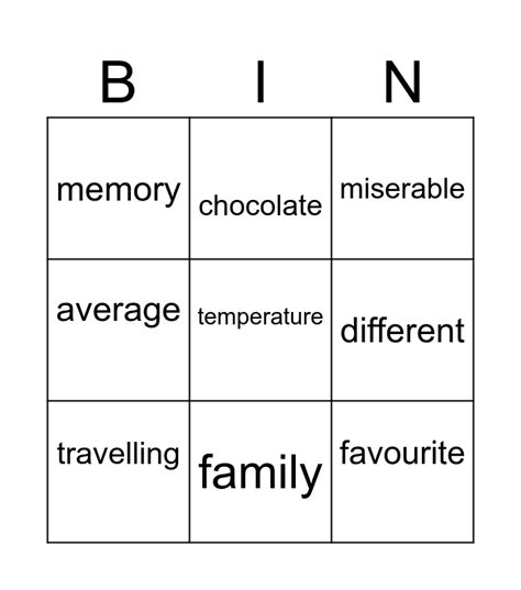 Dropped Syllables Bingo Card