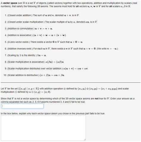 solved a vector space over r is a set v of objects called