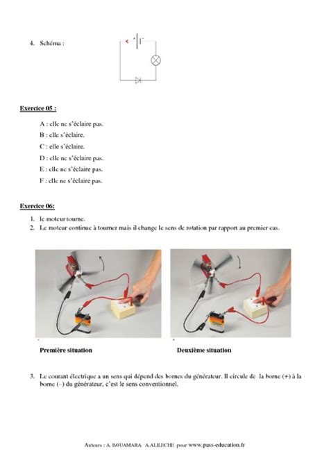 Courant électrique Exercices corrigés 5ème Physique Chimie